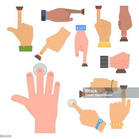 핸드 프레스 빨간 버튼 벡터 손가락 컨트롤 팔 푸시 포인터 커서 대상 제스처 인터넷 인체 부분 그림을 시작 가리키기에 대한 스톡 벡터 아트 및 기타 이미지 Istock