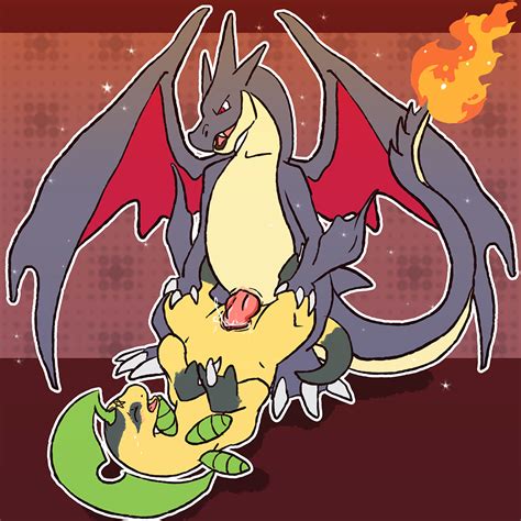 Rule 34 Alternate Color Bayleef Charizard Closed Eyes Dragon Duo