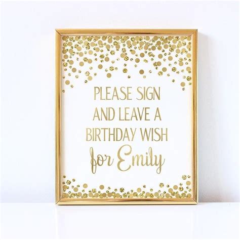 Please Sign And Leave A Birthday Wish Sign Printable Gold Birthday