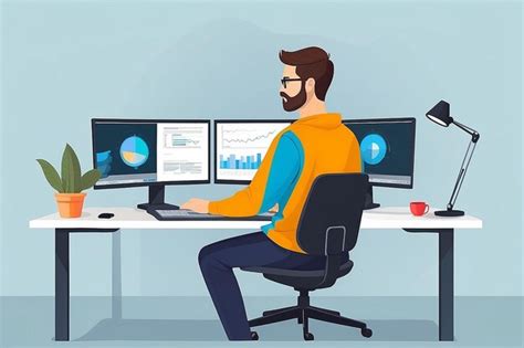 Premium Photo Illustrate A Person With A Dual Monitor Setup For Enhanced Productivity
