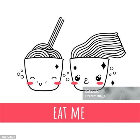 밀 계란 중화 국수 냄비 귀 엽 다 스타일 이모티콘 벡터 일러스트 로고에 대한 스톡 벡터 아트 및 기타 이미지 로고 젓가락 국수 Istock