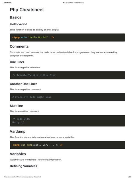 Php Cheatsheet By Codewithharry Pdf Php Web Server
