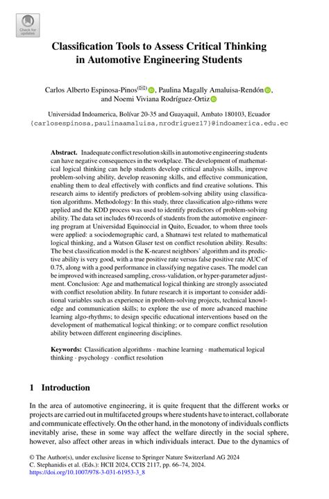 Pdf Classification Tools To Assess Critical Thinking In Automotive