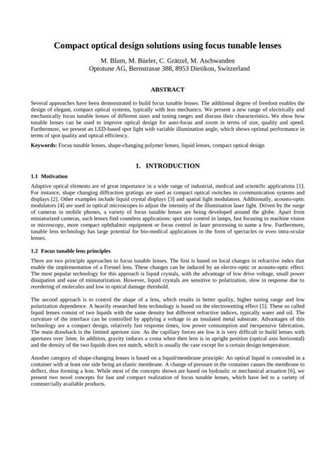 Pdf Compact Optical Design Solutions Using Focus Tunable Lenses