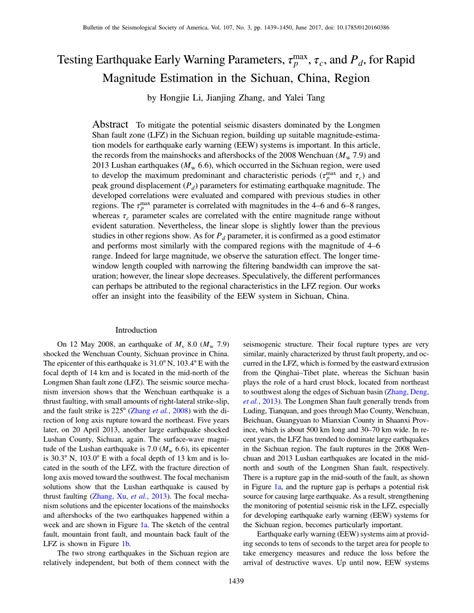 Pdf Testing Earthquake Early Warning Parameters τpmax τc And Pd For Rapid Magnitude