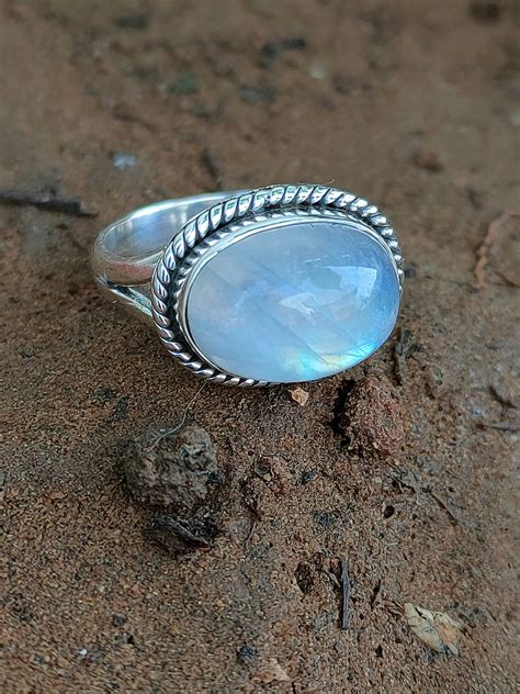 Natural Moonstone Ring 925 Sterling Silver Boho Statement Ring Etsy