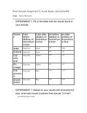 SA Ex Acids Bases And PH Buffers Pdf Short Answer Assignment Acids Bases And PH Buffer
