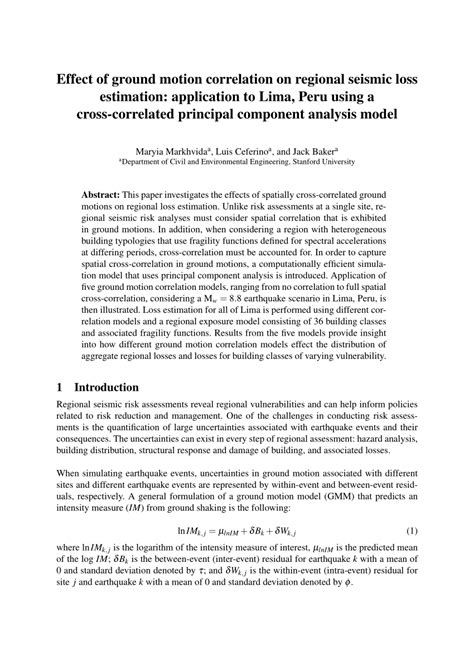 Pdf Effect Of Ground Motion Correlation On Regional Seismic Loss Estimation Application To