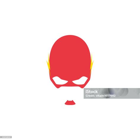 플랫 스타일의 얼굴에 마스크 플래시 슈퍼 히어로 강력한 슈퍼 스피드 캐릭터 고립 일러스트 플래시에 대한 스톡 벡터 아트 및 기타