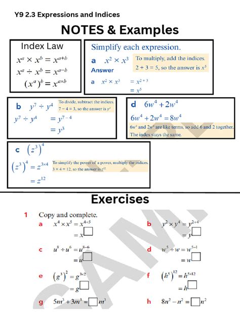 Y9 2 3 Expressions And Indices Pdf Technology And Engineering