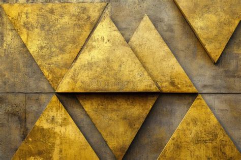 Golden Triangular Shapes Arranged Asymmetrically On A Textured Gray Background Produce A Bold