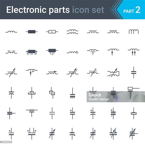 전기 및 전자 회로 다이어그램 기호 집합이 전기 콘덴서 커패시터 코일 인덕터 0명에 대한 스톡 벡터 아트 및 기타 이미지 0