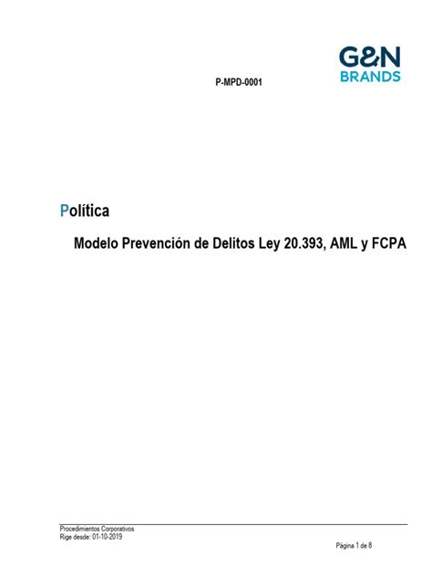 Política Modelo De Prevención De Delitos Ley 20393 Pdf