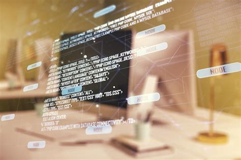 premium photo double exposure of abstract programming language on