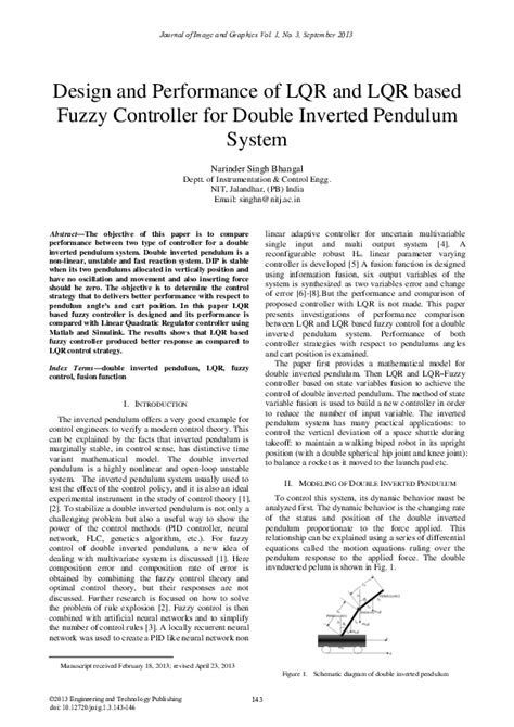 Pdf Design And Performance Of Lqr And Lqr Based Fuzzy Controller For
