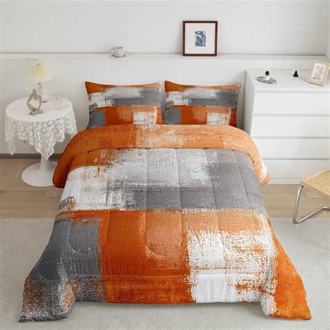 Orange Abstract Bedding Sets Ombre Comforter Set Gray Grunge Gradient