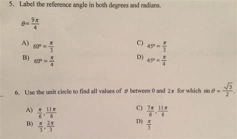 Solved 5 Label The Reference Angle In Both Degrees And