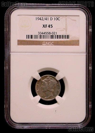 1942 41 D Mercury Silver Dime 42 Over 41 In Ngc Xf 45