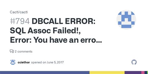 dbcall error sql assoc failed error you have an error in your sql syntax 1 1 9 · issue 794