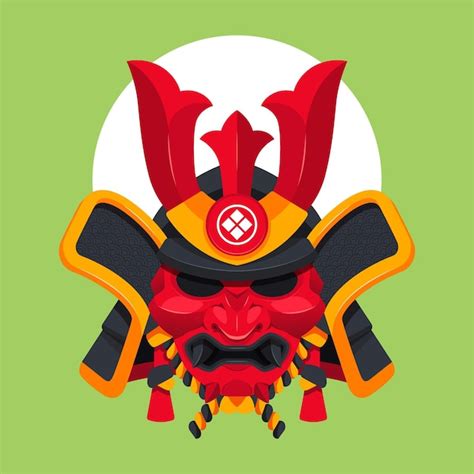 평면 사무라이 마스크 그림 무료 벡터