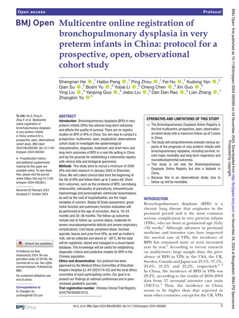 Pdf Multicentre Online Registration Of Bronchopulmonary Dysplasia In Very Preterm Infants In
