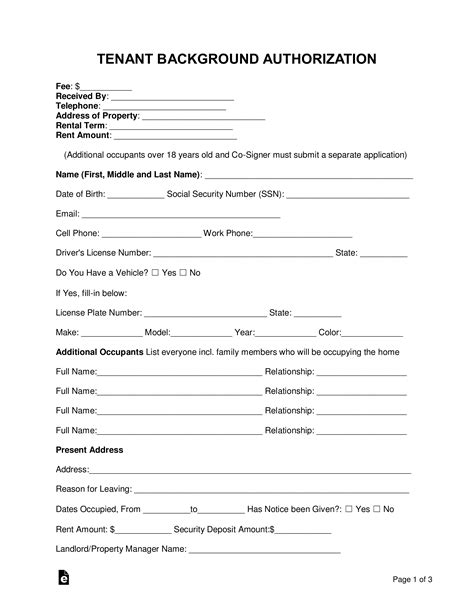 Printable Tenant Background Check Form