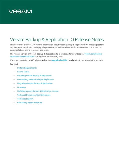 Veeam Backup And Replication 10 Release Notes Upgrade Checklist Pdf Hyper V Backup