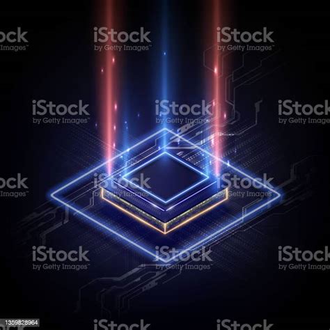 추상 기술 칩 프로세서 배경 회로 기판 및 Html 코드 3d 일러스트 블루 기술 배경 벡터 추상적인에 대한 스톡 벡터 아트 및