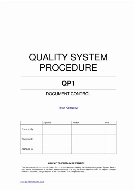 Quality Control Document Template