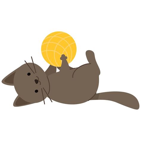 Premium Vector Cute Flat Cat Lies And Plays With A Ball Of Yarn