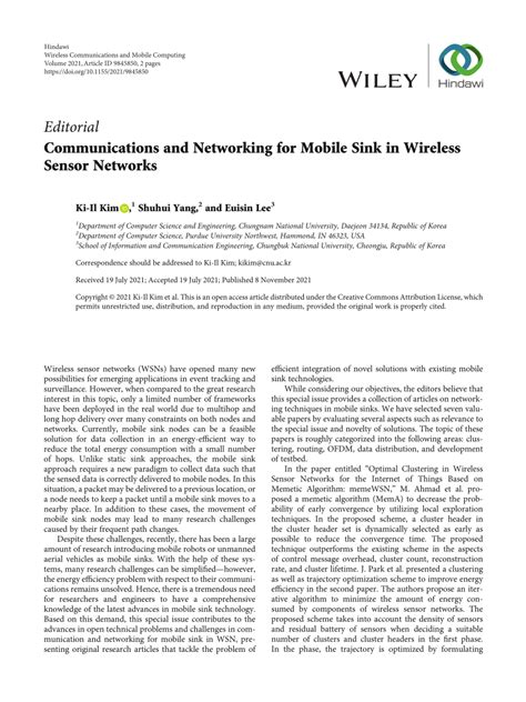 Pdf Communications And Networking For Mobile Sink In Wireless Sensor Networks