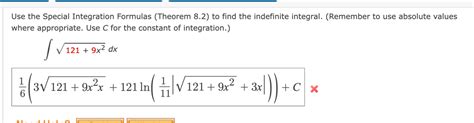 solved use the special integration formulas theorem 8 2