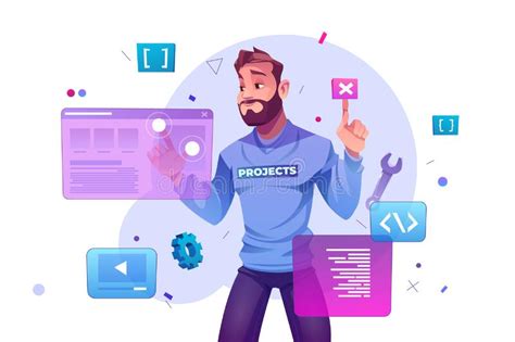 Web Development Concept With Programmer And Ar Stock Vector
