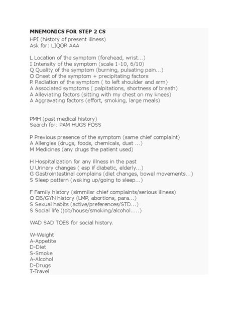 Step 2 Cs Mnemonics Pdf Dementia Nausea
