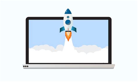 노트북 평면 디자인에서 로켓 발사 시작 비즈니스 개념 벡터 일러스트 날아오름 활동에 대한 스톡 사진 및 기타 이미지 날아오름 활동 로켓 3차원 형태 Istock