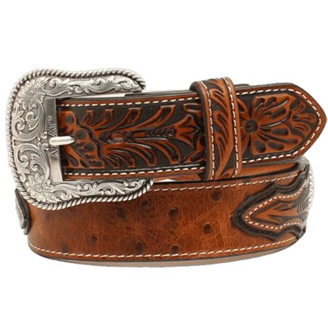 Ariat Mens Embossed Tabs And Silver Conchos Brown Imitation Ostrich Lea Branded Country Wear