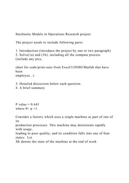 stochastic models in operations research project the proje docx