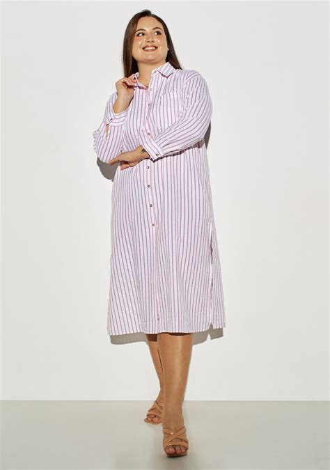 Buy Plus Size Striped Shirt Dress With Slits And Pocket Splash Uae