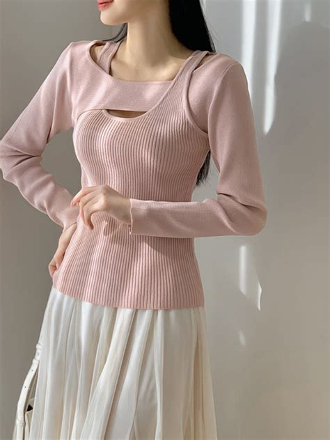 리리앤코 44 77 론크닌 골지 레이어드 트임 니트 신상봄출근룩데일리룩빅사이즈120사이즈자체제작여리핏슬림핏유니크