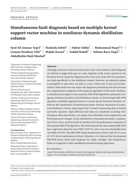 Pdf Simultaneous Fault Diagnosis Based On Multiple Kernel Support Vector Machine In Nonlinear