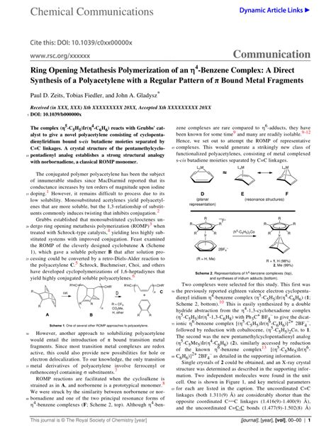 Pdf Ring Opening Metathesis Polymerization Of An η 4 Benzene Complex A Direct Synthesis Of A