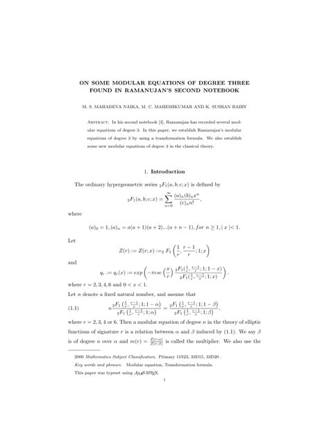 Pdf On Some Modular Equations Of Degree Three Found In Ramanujans Second Notebook