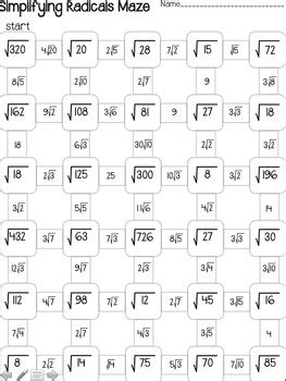 Simplifying Radicals Maze FREEBIE By Lisa Tarman TpT