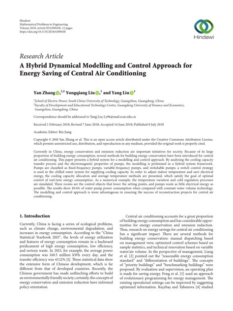 Pdf A Hybrid Dynamical Modelling And Control Approach For Energy Saving Of Central Air