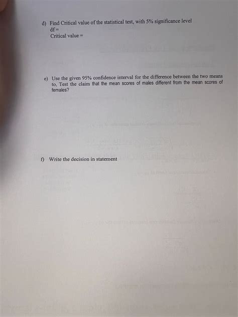 Solved D ﻿find Critical Value Of The Statistical Test With
