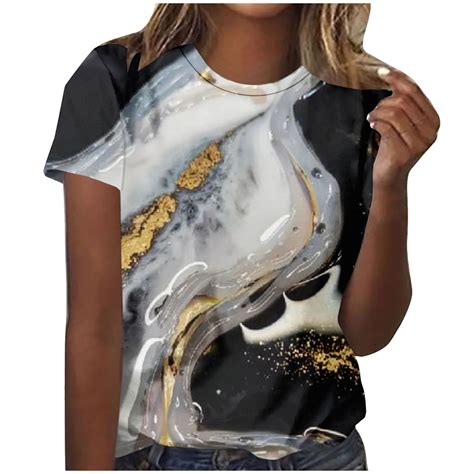 Qiaocaity Women Tops Plus Size Summer Tops Short Sleeve O Neck Tee Tops