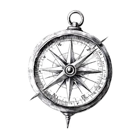 Vintage Compass Illustration Detailed Drawing Of A Nautical Compass Stock Illustration