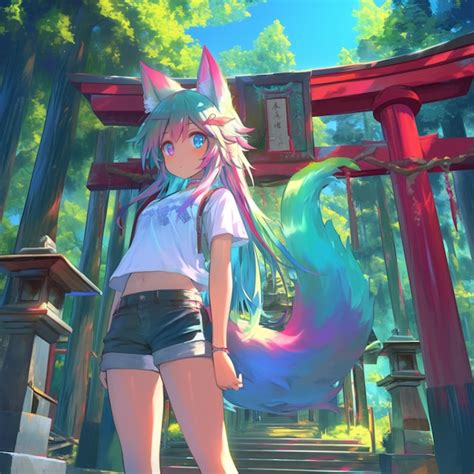 Premium Photo Anime Girl With Long Hair And A White Shirt Standing In Front Of A Gate