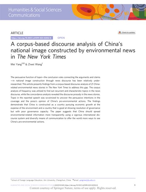 pdf a corpus based discourse analysis of china s national image constructed by environmental