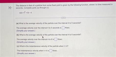 Solved The Distance In Feet Of A Particle From Some Fixe